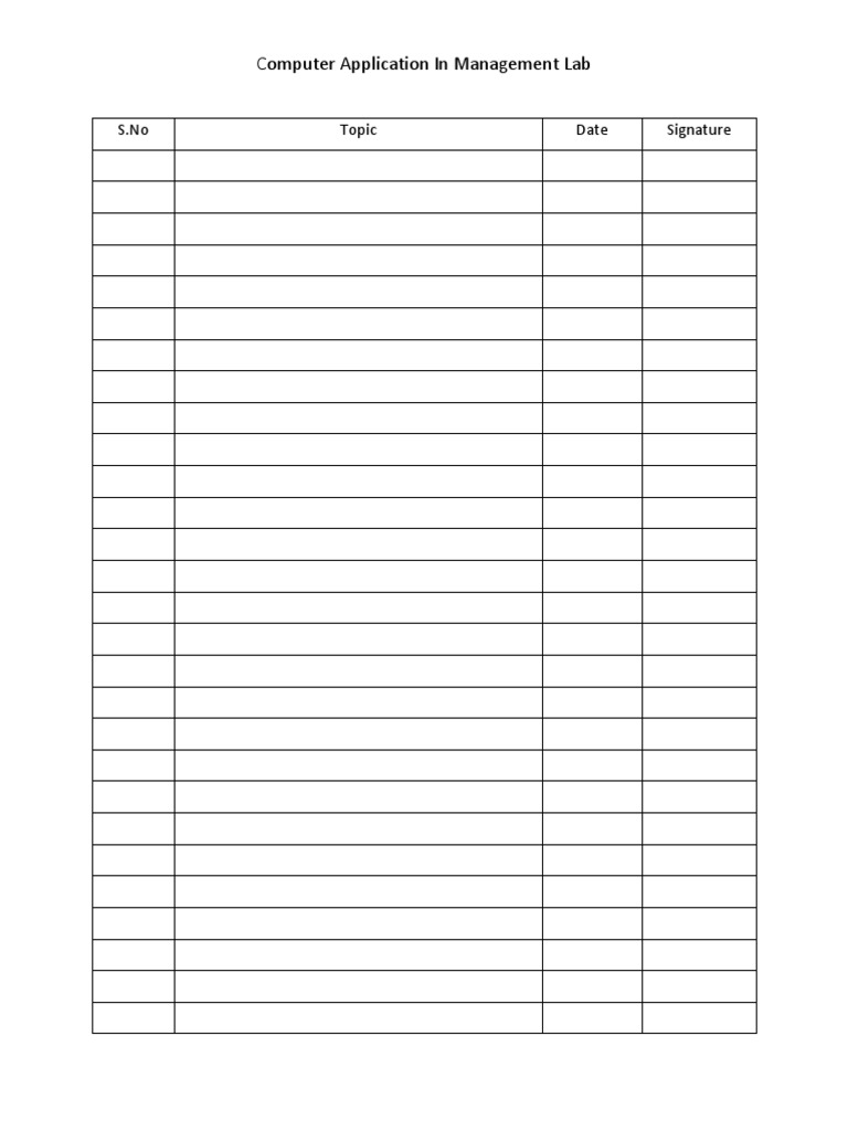 Computer Application In Management Lab S No Topic Date Signature PDF
