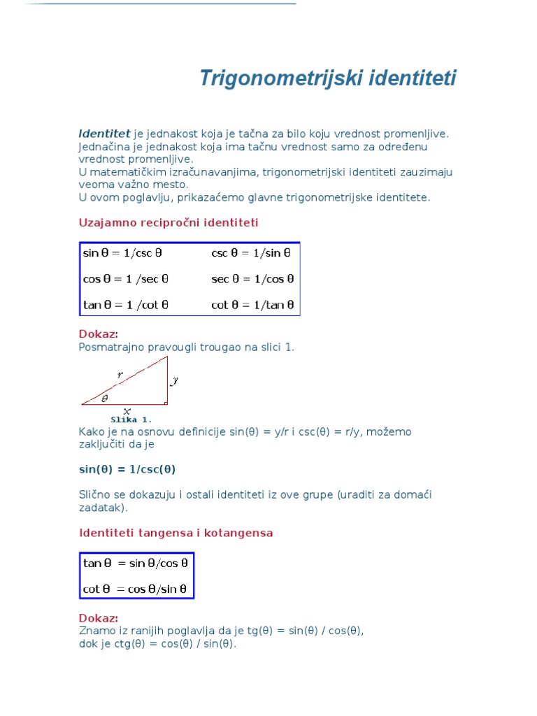 Trigonometrijski Identiteti | PDF