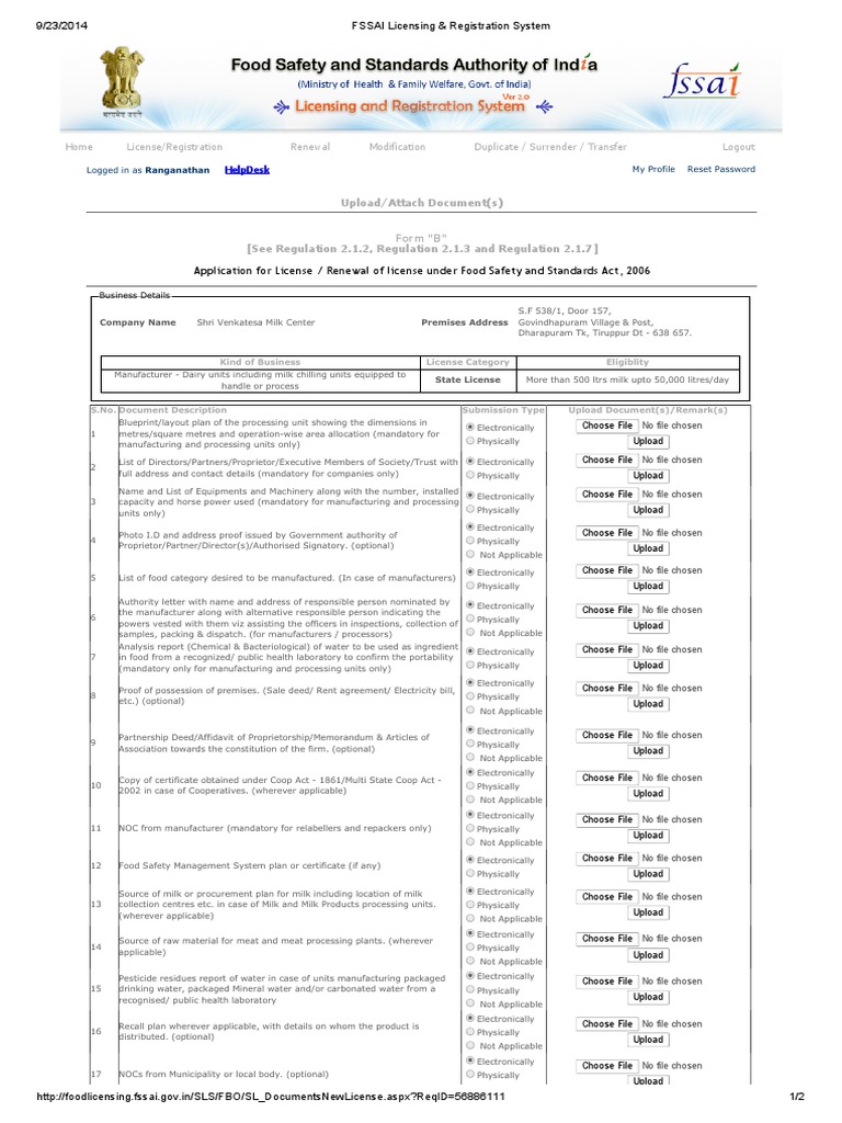 FSSAI Licensing & Registration System | PDF | Foods | Business