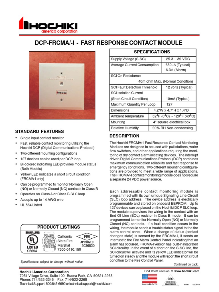 Dcp-Frcma/-I - Fast Response Contact Module: Specifications | PDF ...