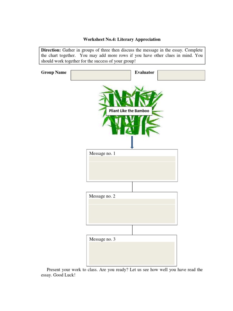 Pliant Like The Bamboo - Worksheet No.4