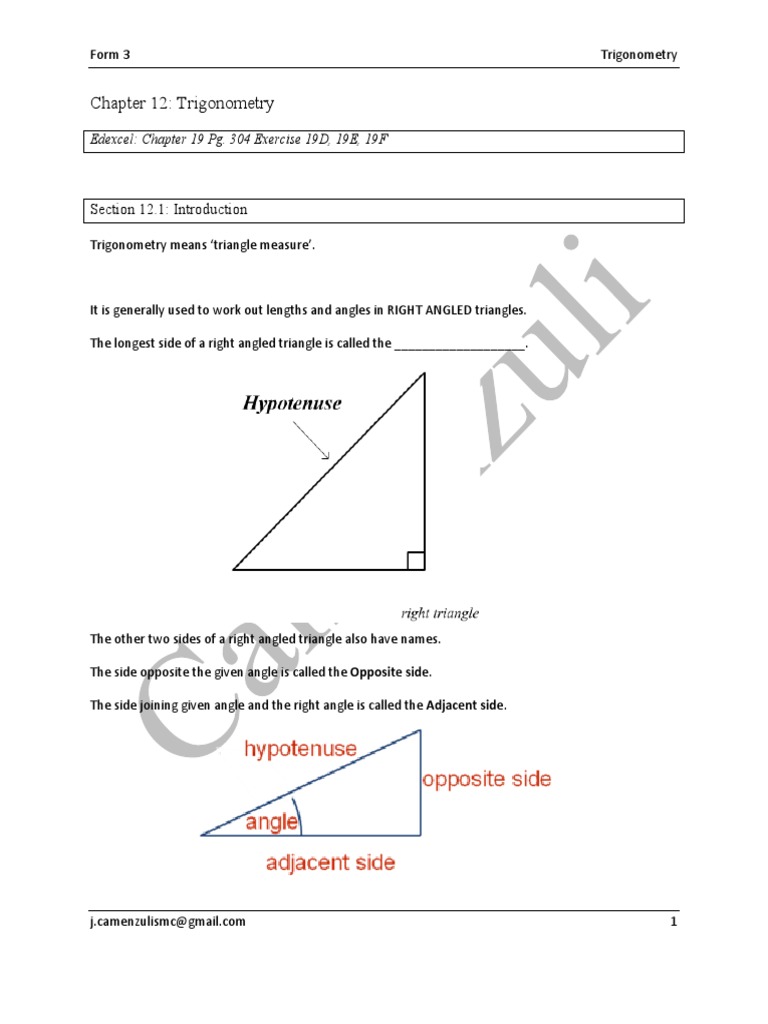 Chapter 12 Trigoometry Notes | PDF | Trigonometric Functions | Sine