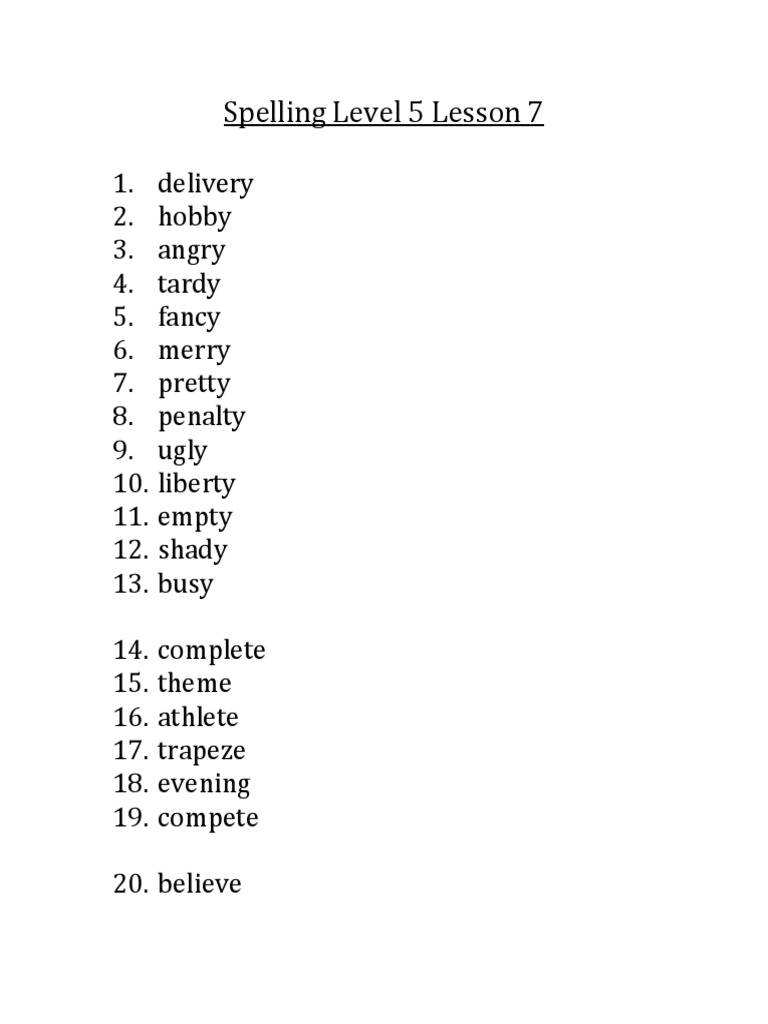 Spelling Words for Grade 5 | PDF