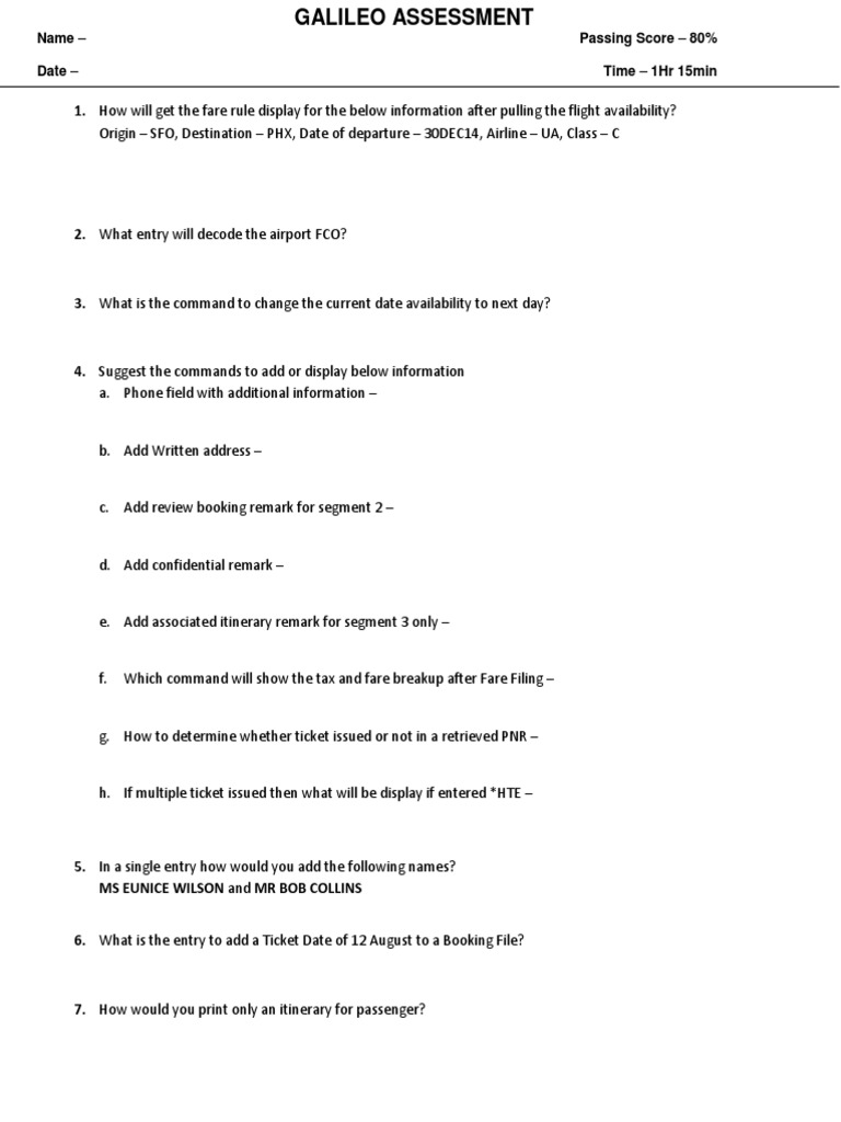Galileo Assessment | PDF | Fare | Ticket (Admission)