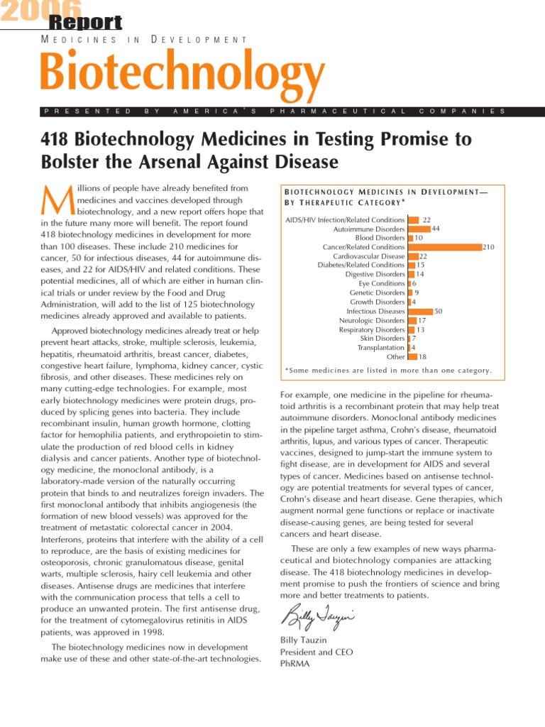 Biotechnology Report, Medicines in Development, 2006 | PDF ...