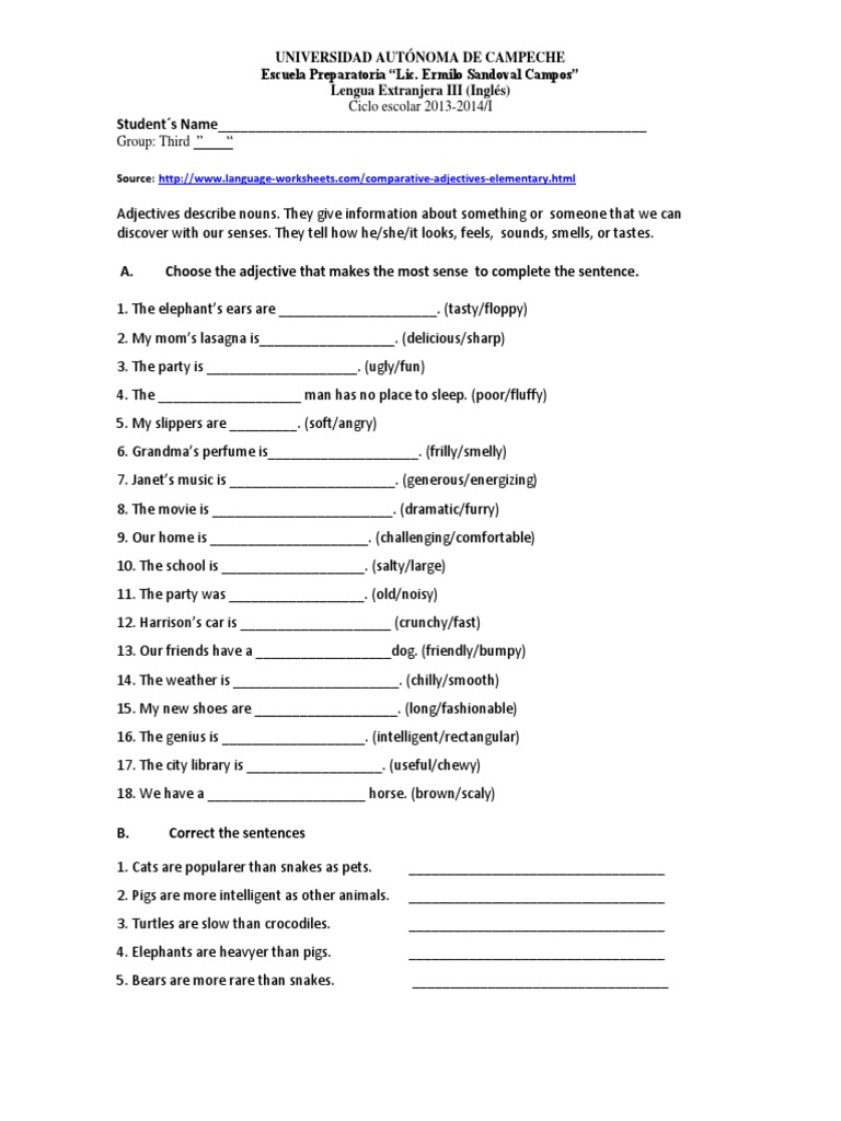 Comparative Adjectives Worksheet | PDF