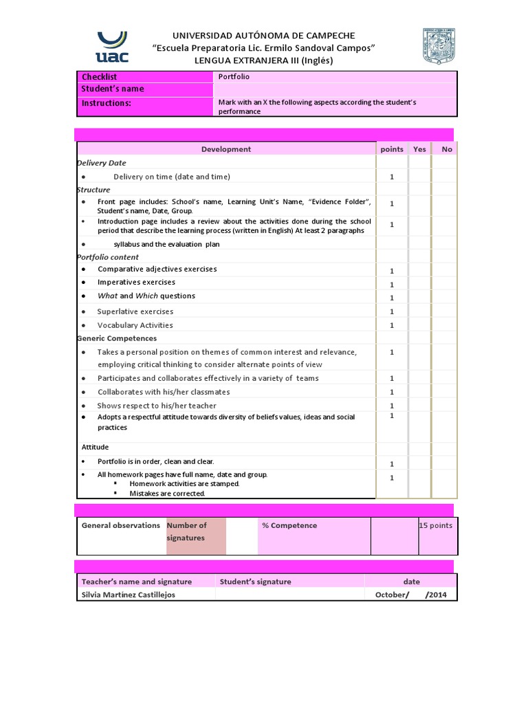 Portfolio Checklist English III | PDF