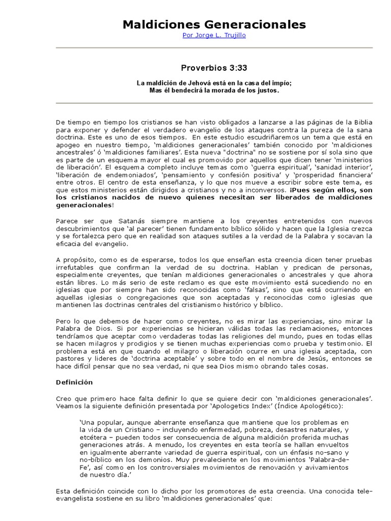 Maldiciones Generacionales Pdf Pecado Demonios
