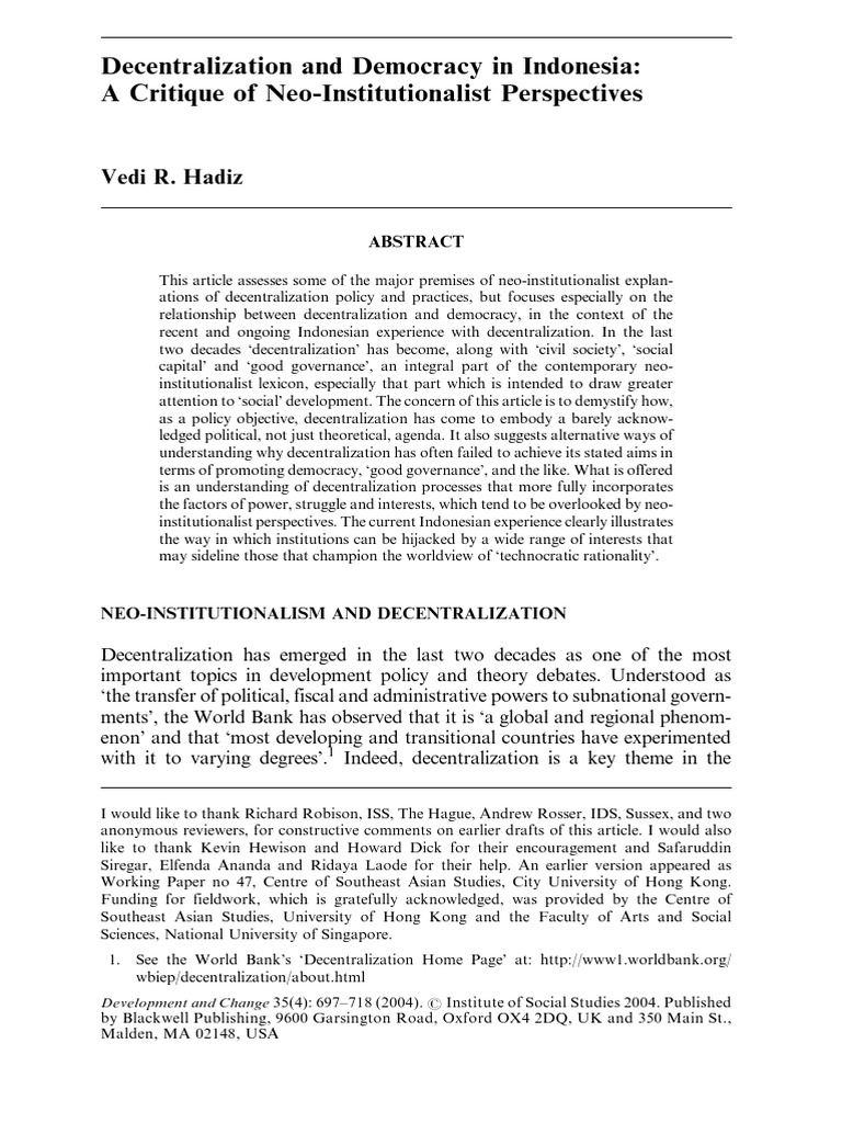 Decentralization's Impact on Indonesian Democracy | PDF ...