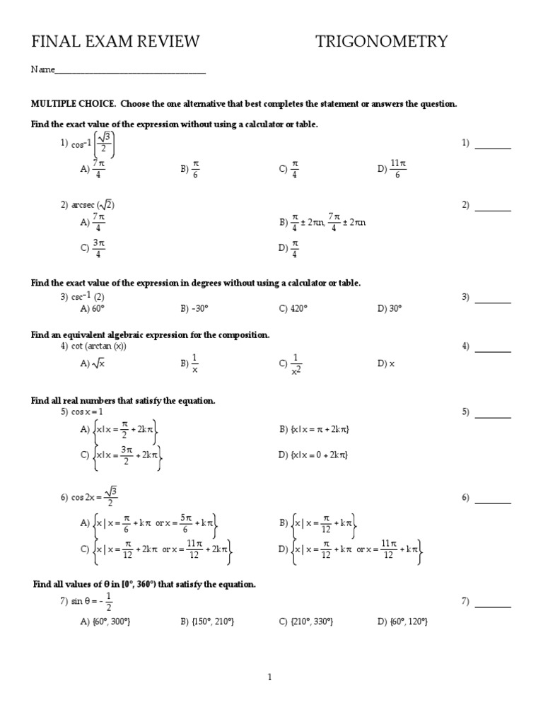 Trig Proofs Worksheets