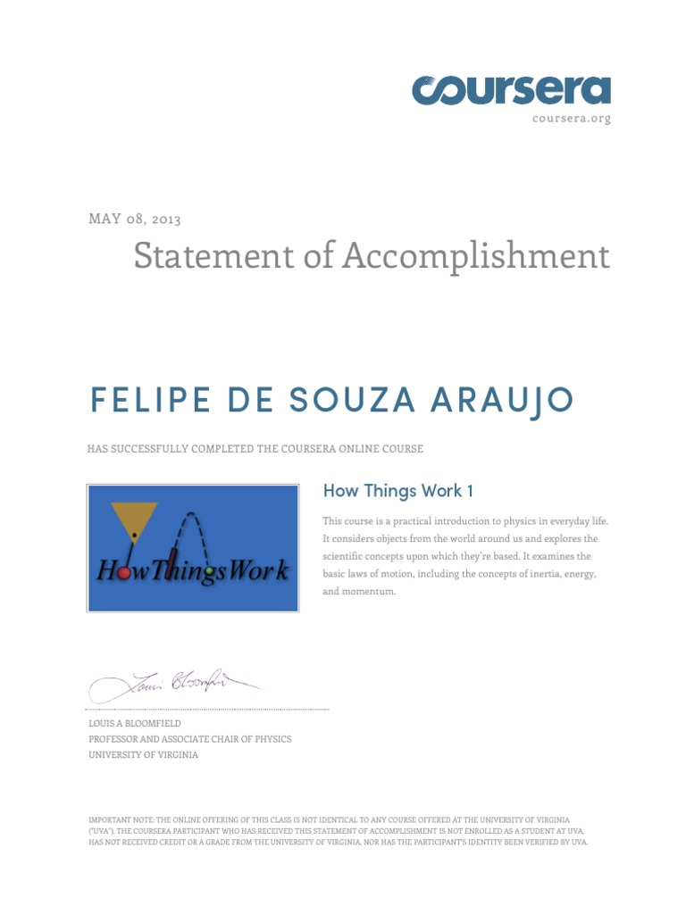 Accomplishment in How Things Work Course | PDF