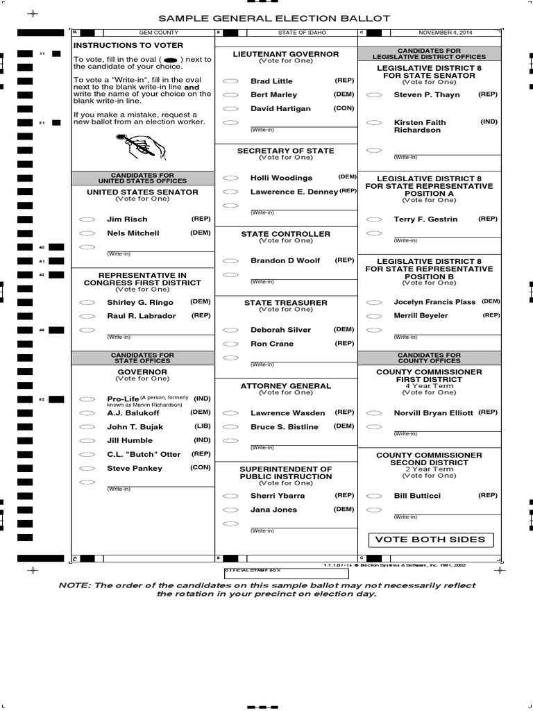 Gem County Sample Ballot | PDF