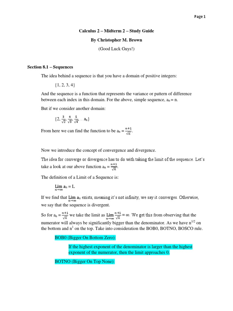 Calc2 Study Guide (Section 2) | PDF | Series (Mathematics) | Power Series