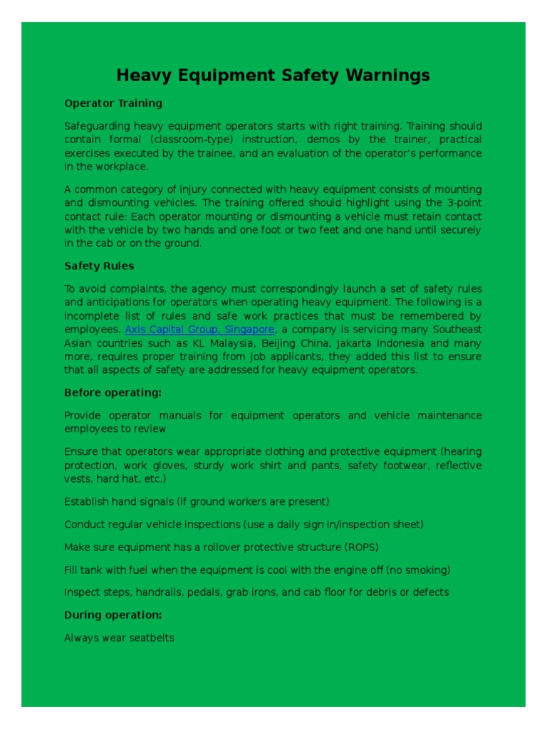 Heavy Equipment Safety Guidelines | PDF | Transportation Engineering ...