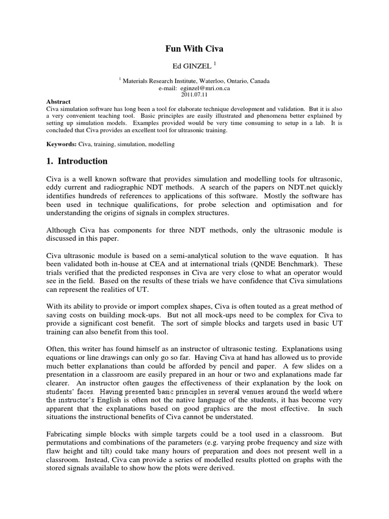 Fun With Civa Simulation Software for Ultrasonic NDT Training | PDF ...