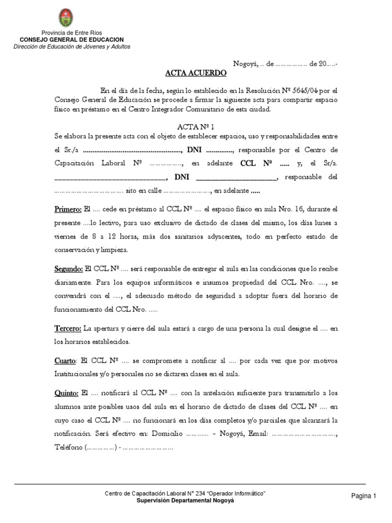 Acta Acuerdo (Modelo) PDF | PDF | Business