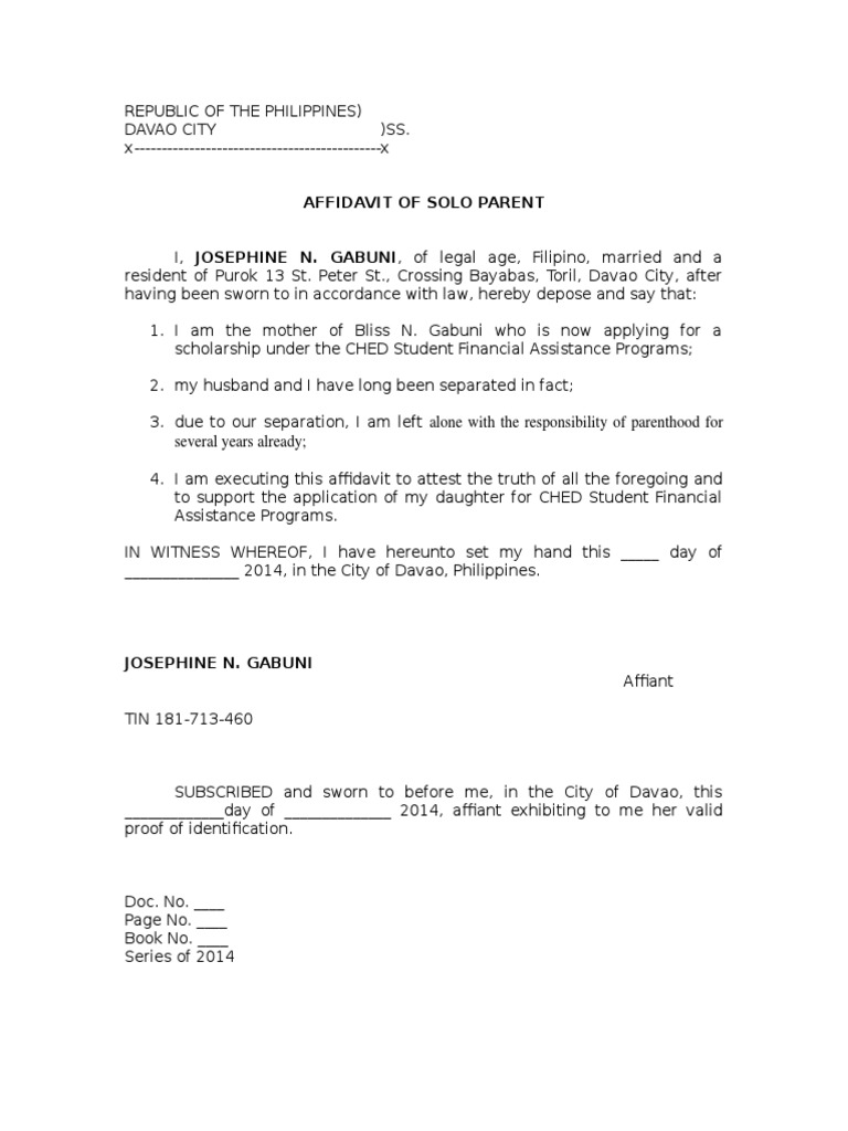 Affidavit of Solo Parent | PDF