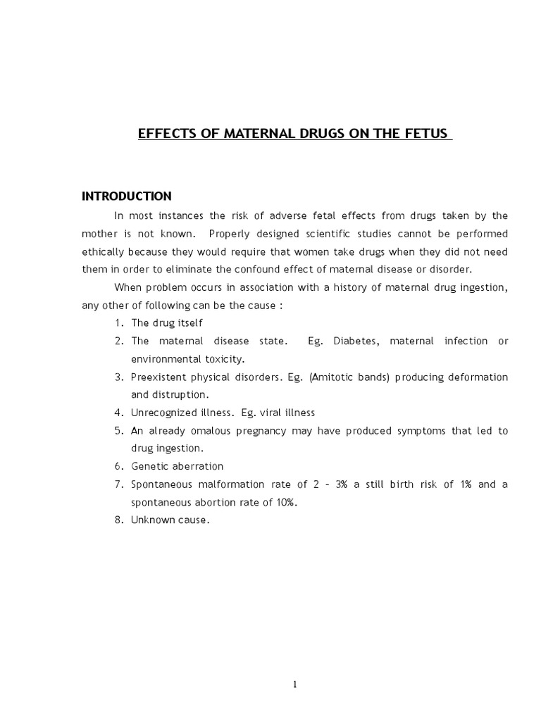 Effects of Maternal Drugs On The Fetus | PDF | Fetus | Congenital Disorder
