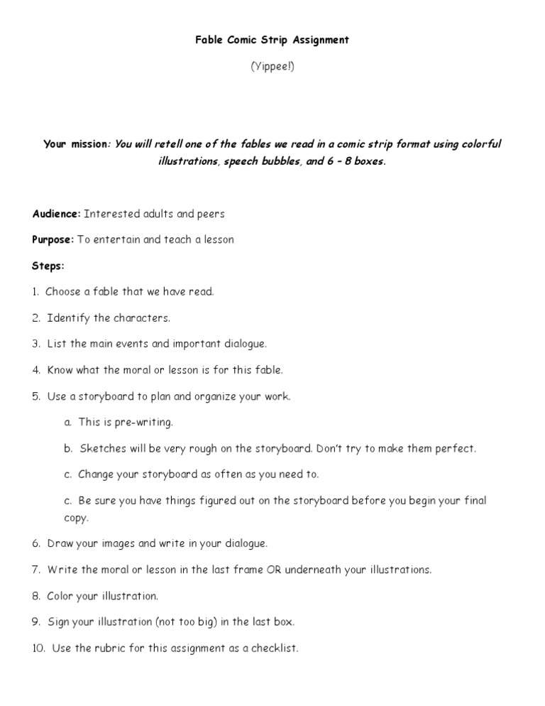 Fable Comic Strip Assignment | PDF