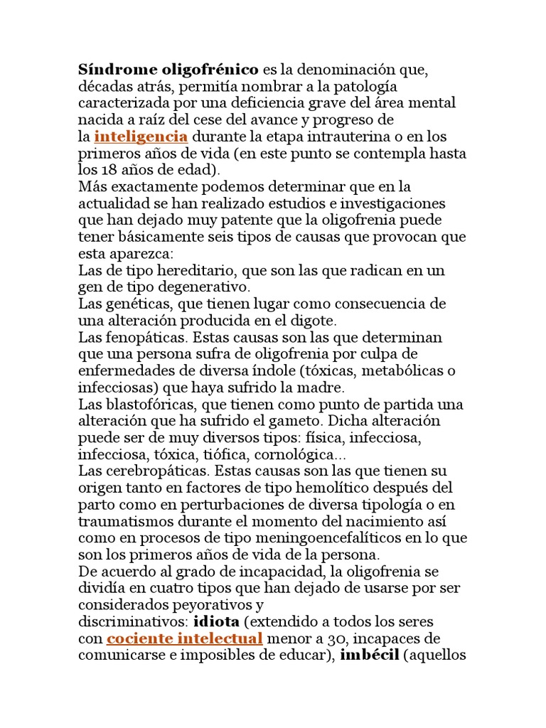 Síndrome Oligofrénico | PDF | Cociente de inteligencia | Discapacidad ...