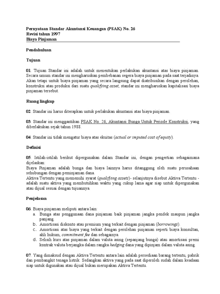 Kapitalisasi Biaya Pinjaman PSAK 26 | PDF