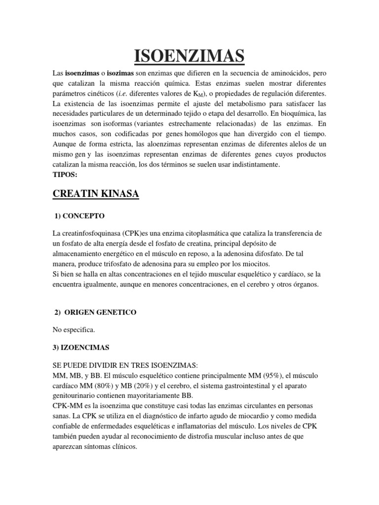 Isoenzimas y su Significado Clínico | PDF | Transaminasa | Lactato ...