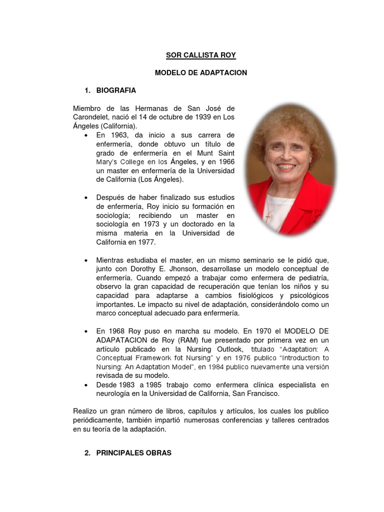 Sor Callista Roy | Enfermería | Adaptación