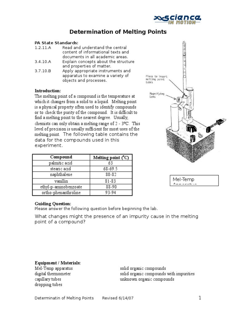 Melting Point Determination Guide | PDF | Melting Point | Melting