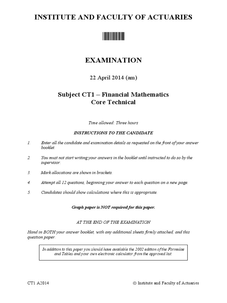 CT1 Exam Paper | PDF