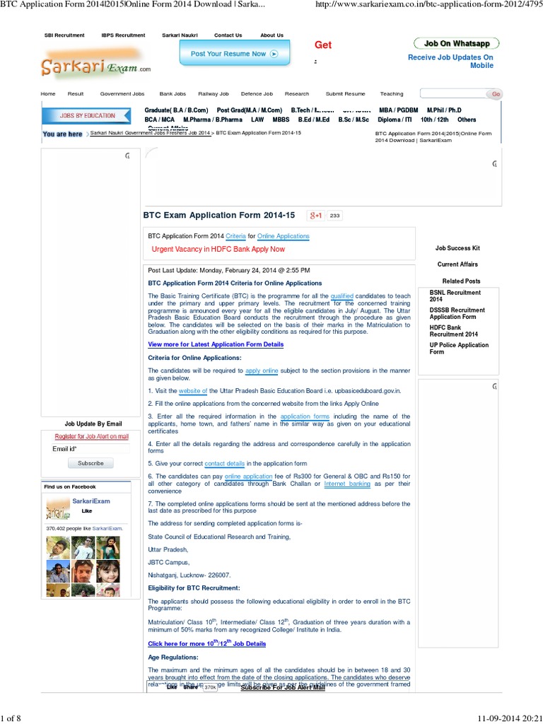 BTC Application Form 2014 - 2015 - Online Form 2014 Download ...