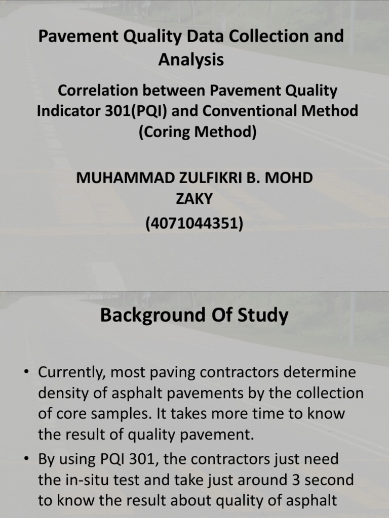 Pavement Quality Data Collection and Analysis | PDF | Density | Road ...