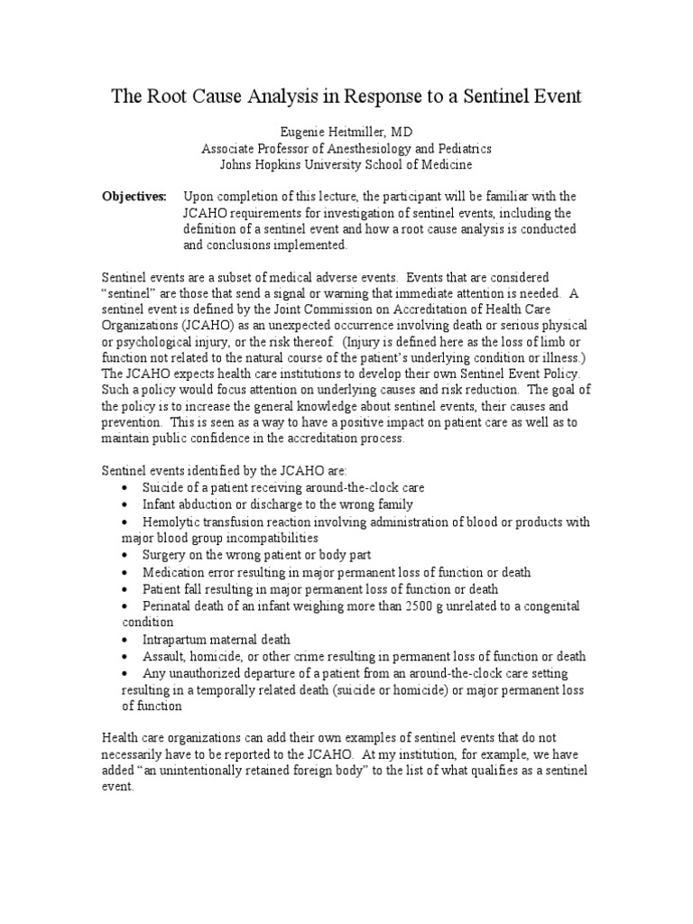 RCA Sentinel Events | PDF | Joint Commission | Medical Error