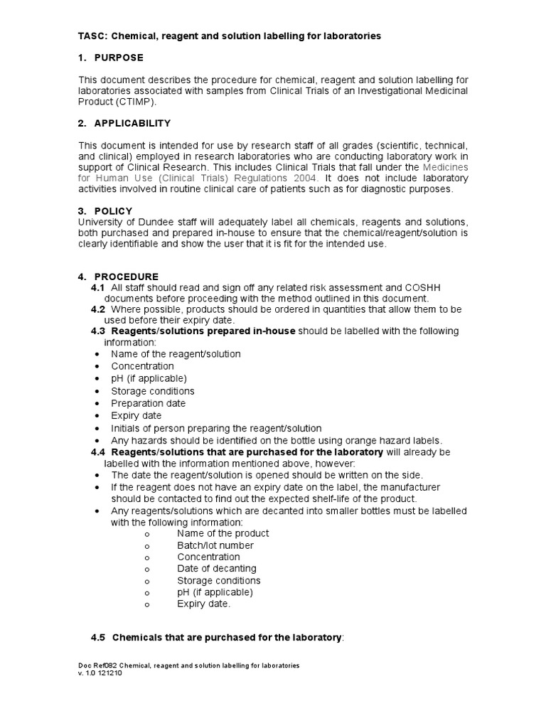 Ref 082 Reagent Labelling | PDF | Clinical Trial | Health Sciences