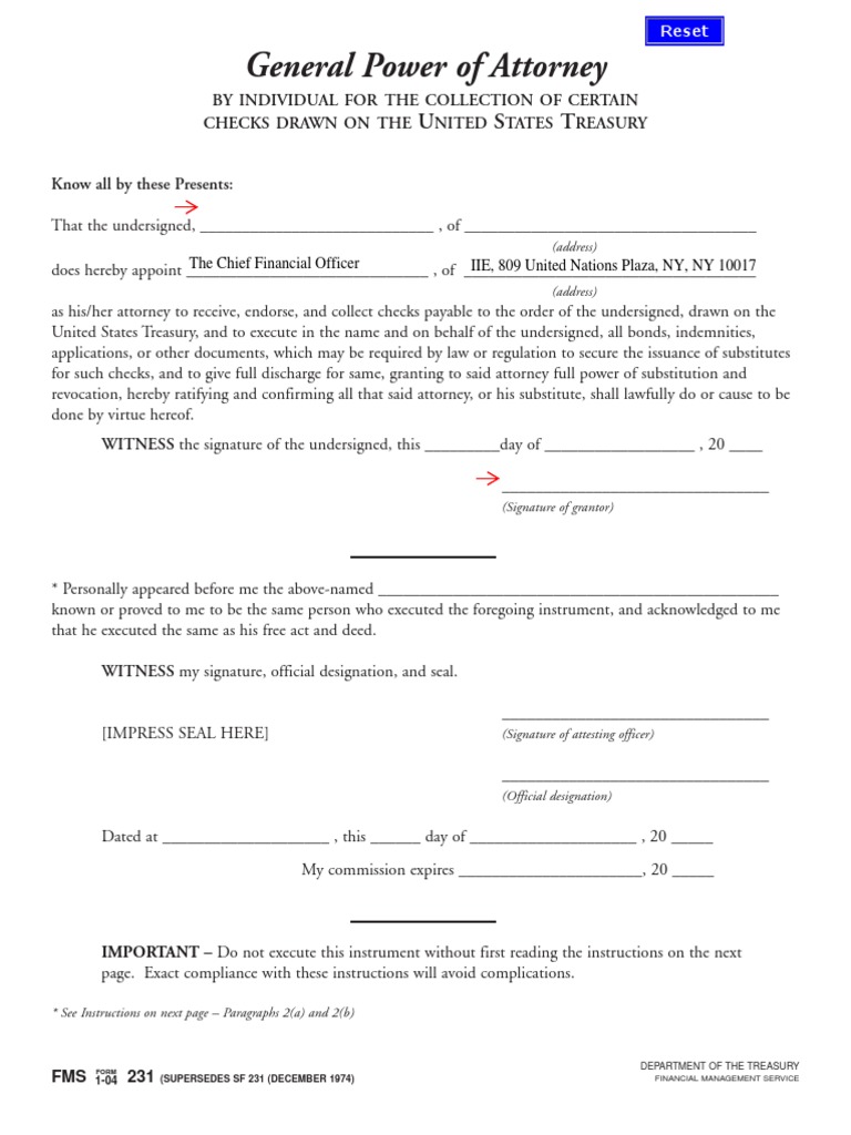 Form 231 Pdf Power Of Attorney Notary Public