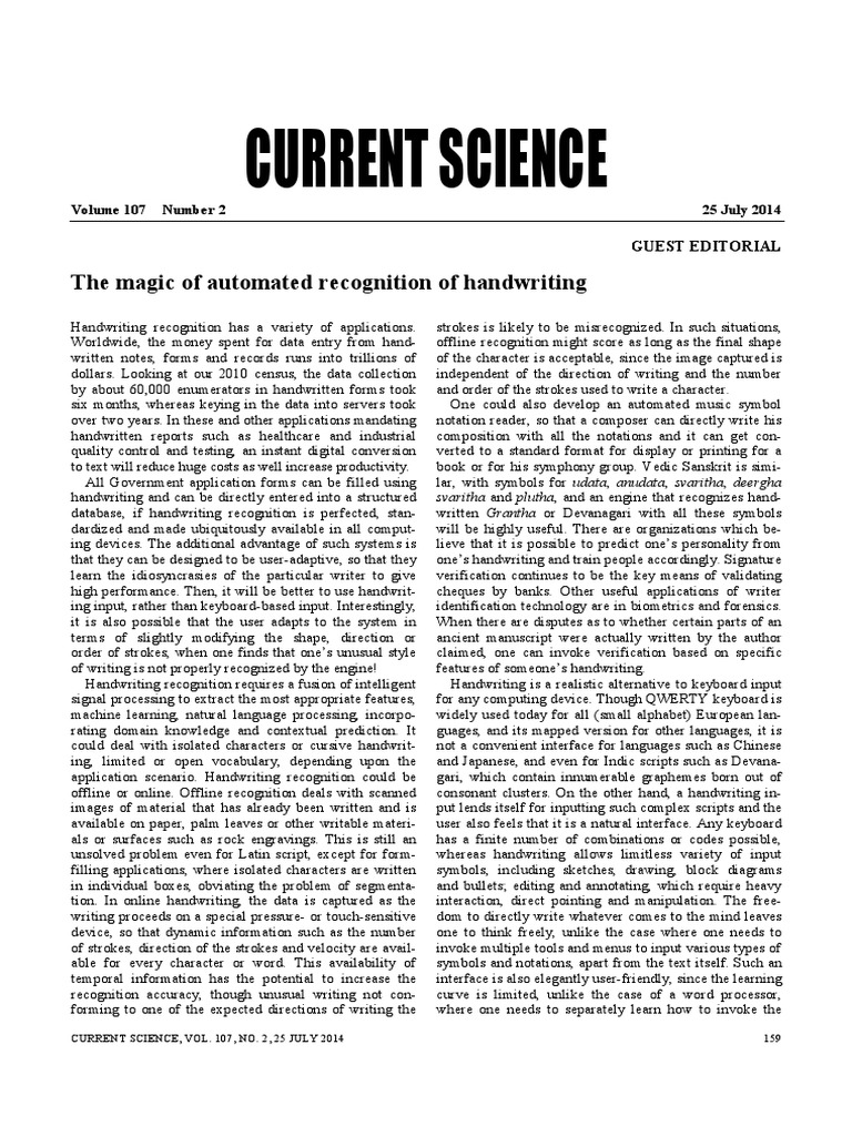 Current Science: The Magic of Automated Recognition of Handwriting | PDF | Graphical User ...