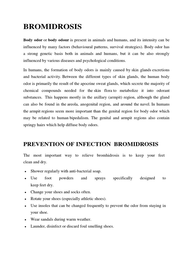 Bromidrosis: Prevention of Infection Bromidrosis | PDF | Nausea ...