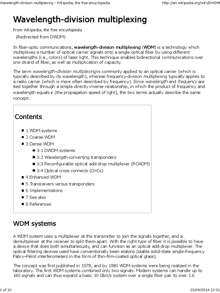 Wavelength Division Multiplexing | PDF | Wavelength Division Multiplexing | Networks