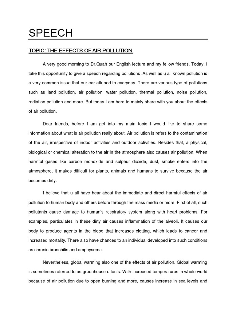 Speech | PDF | Atmosphere Of Earth | Air Pollution
