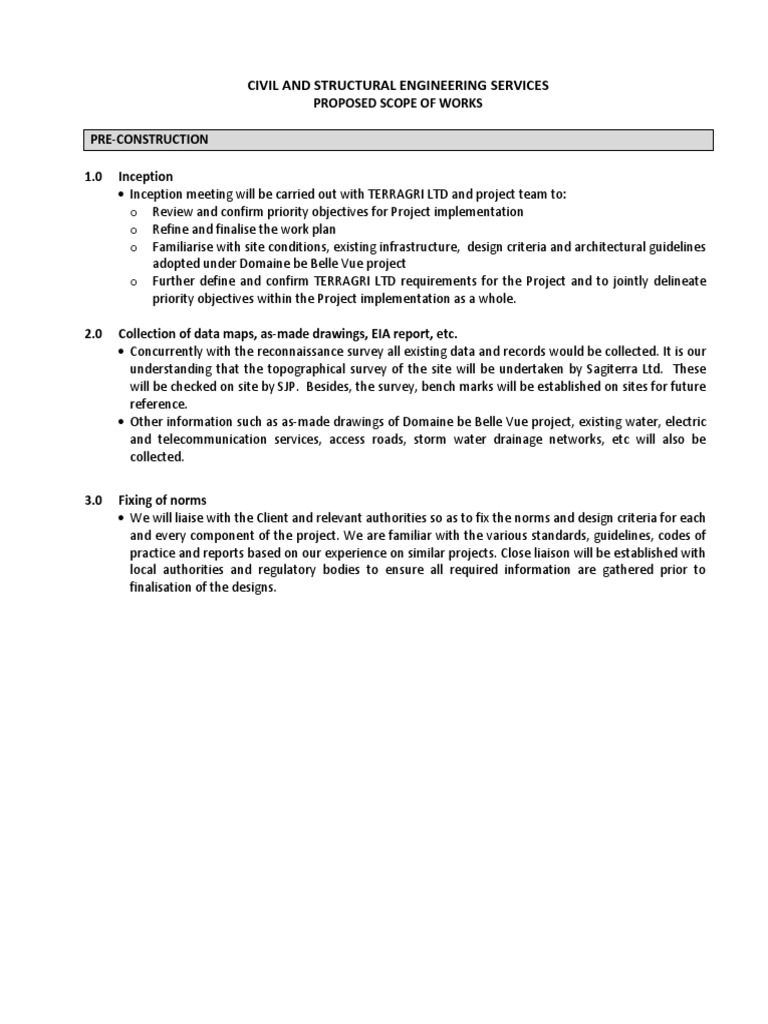 Civil and Structural Engineering Services: Proposed Scope of Works Pre-Construction 1.0 ...