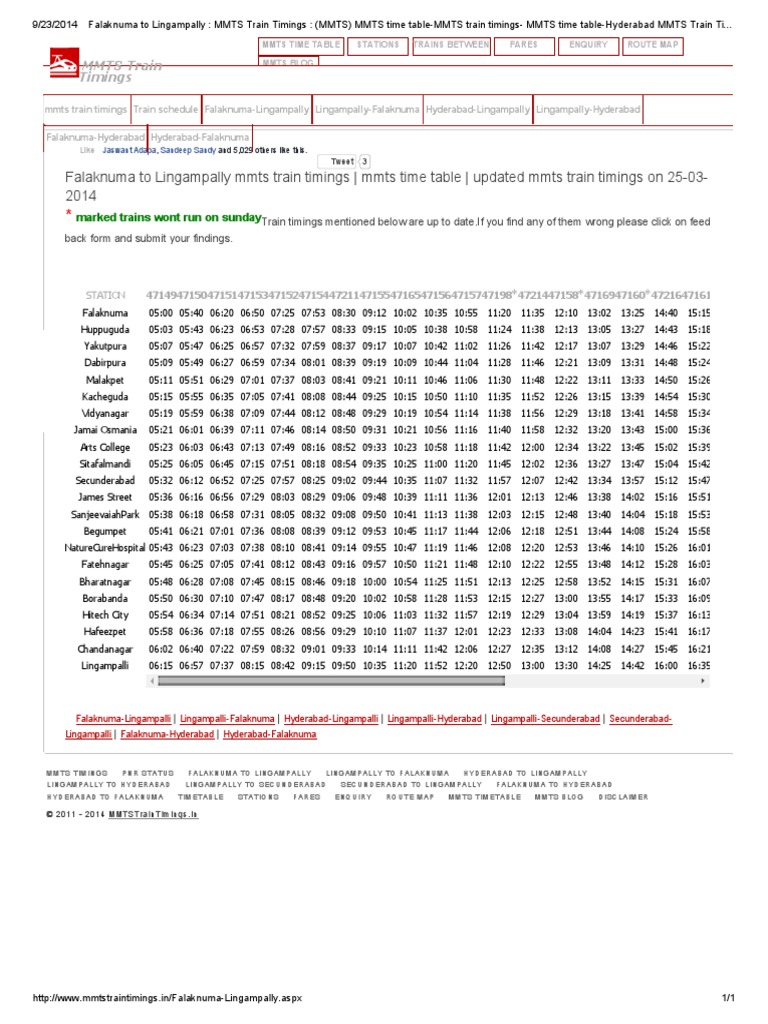 Falaknuma To Lingampally Mmts Train Timings - Mmts Time Table - Updated ...