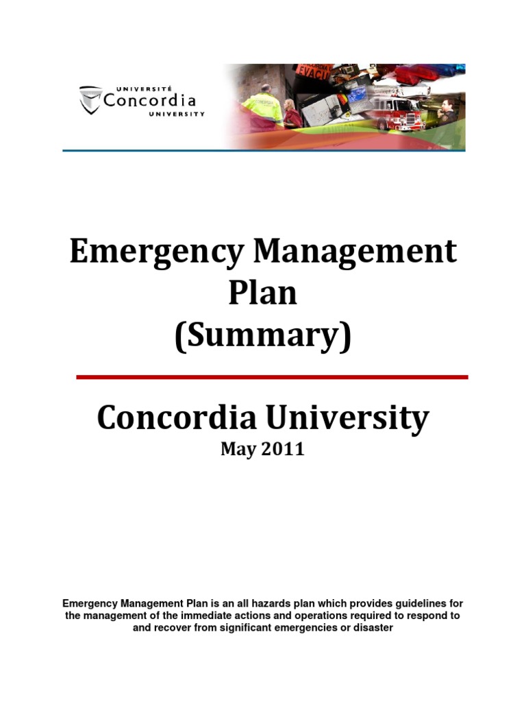 Emergency Management Plan (Summary) Concordia University | PDF ...