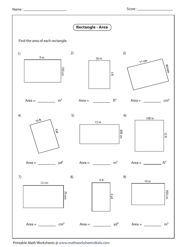 Rectangle Area Calculation Worksheet | PDF | Teaching Methods & Materials