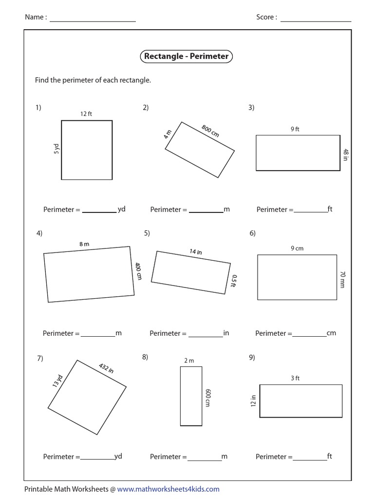 Rectangle - Perimeter: Name: Score | PDF | Teaching Methods & Materials | Home & Garden