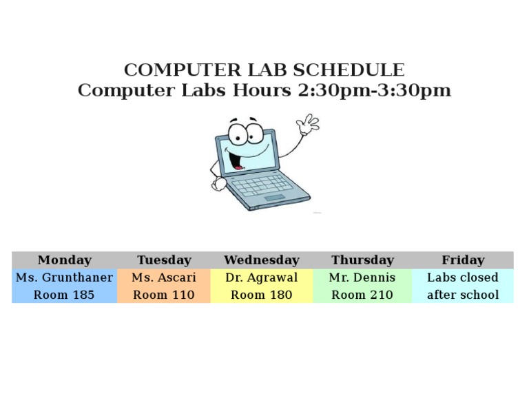 After School Computer Lab Hours | PDF