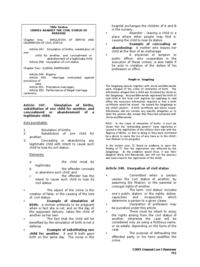 Title 12 - Civil Status 2007 | PDF | Annulment | Family Law