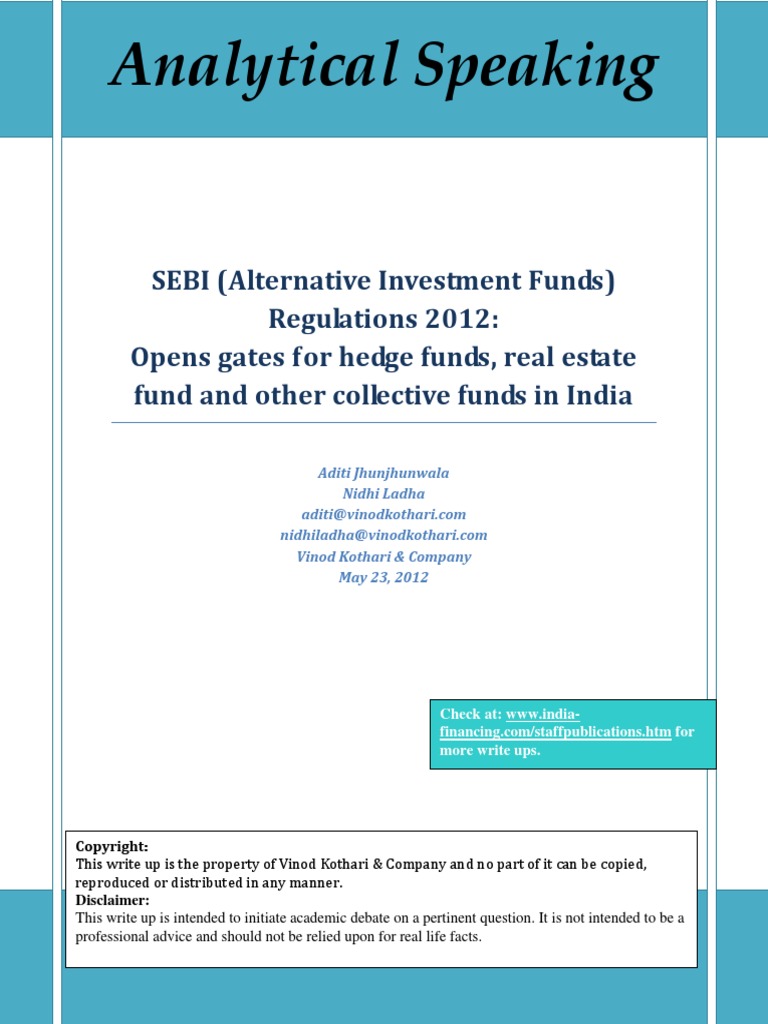 SEBI AIF Regulations 2012 | PDF | Investment Fund | Hedge Fund