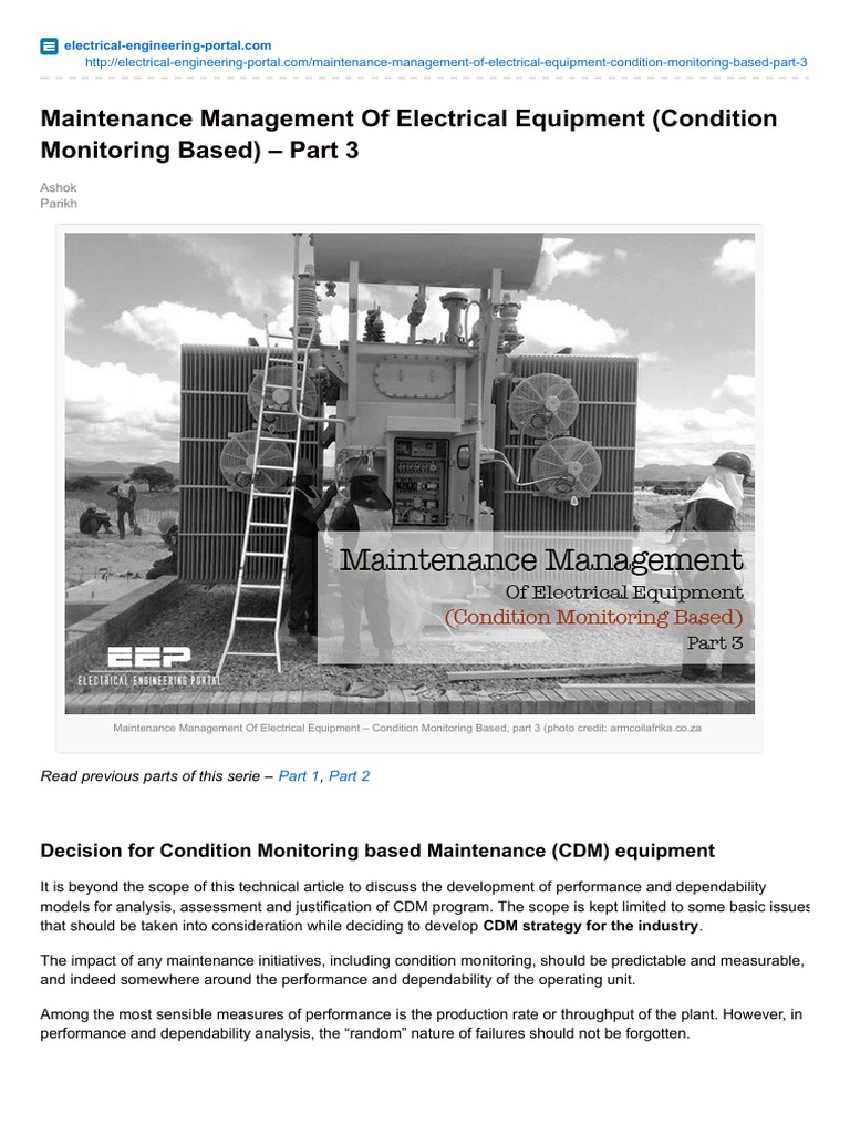 Maintenance Management of Electrical Equipment Condition Monitoring ...