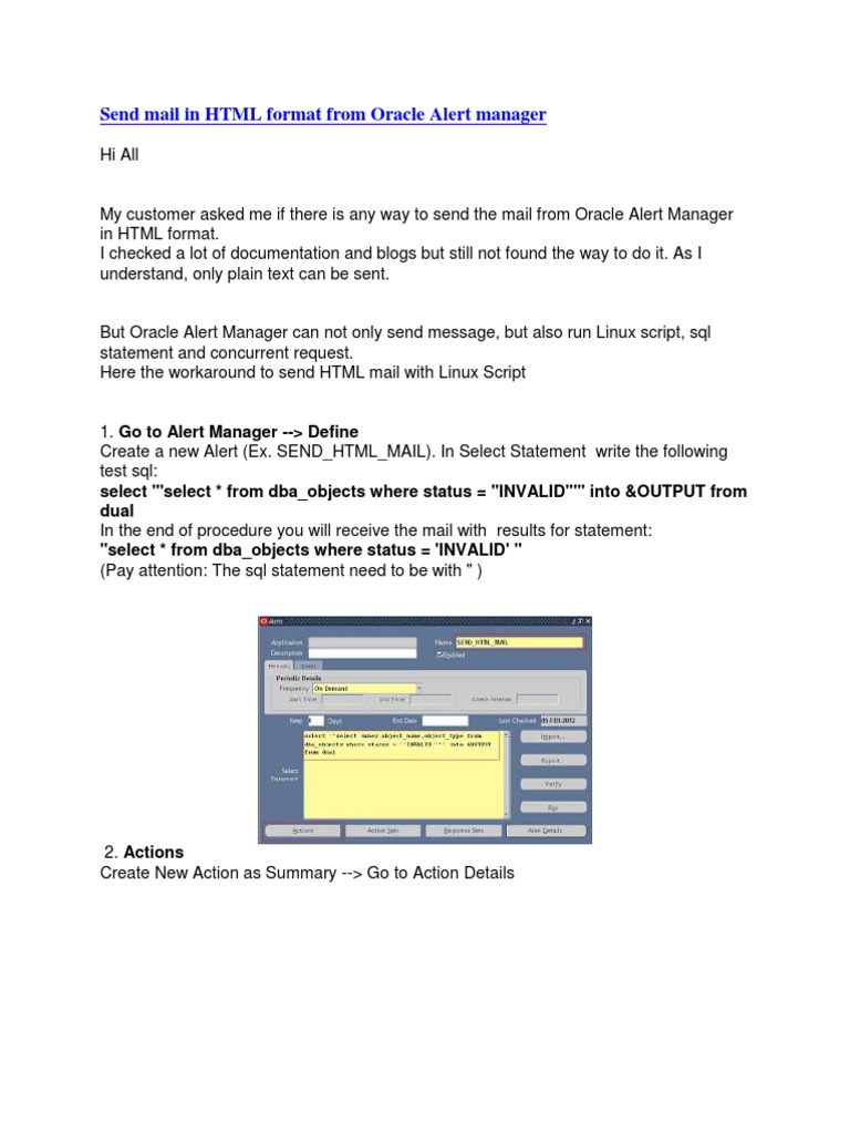Send Mail in HTML Format From Oracle Alert Manager | PDF | Html ...