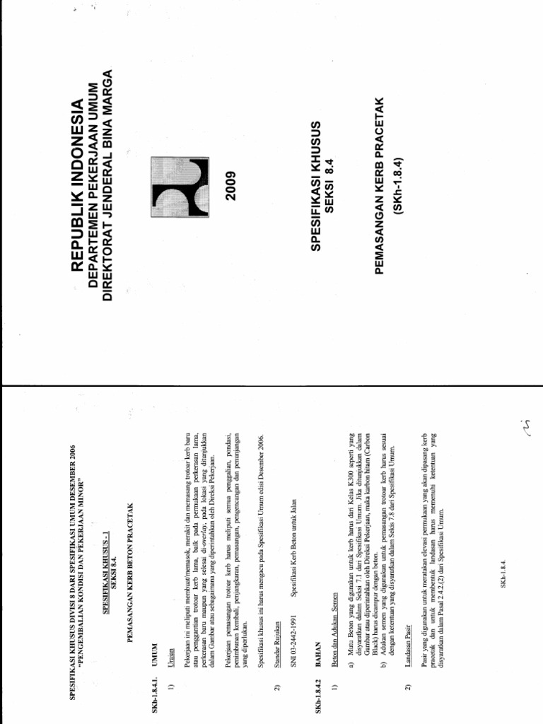 C09-Spesifikasi Khusus Pemasangan Kerb Pracetak | PDF