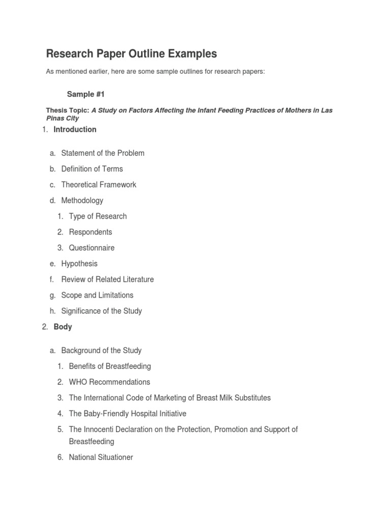 Research Paper Outline Examples | PDF | Breastfeeding | Infant Formula